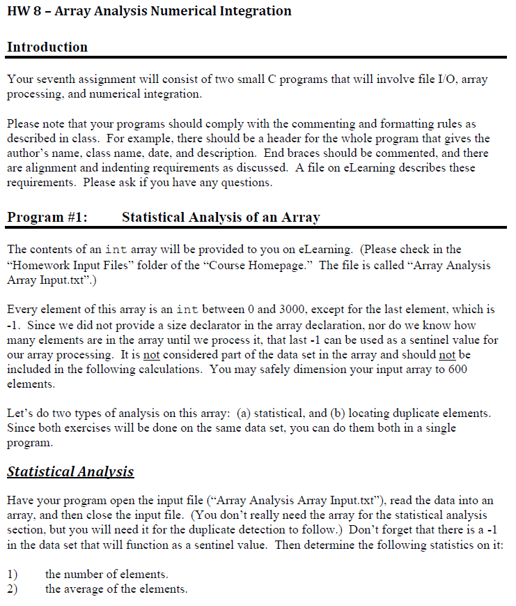HW 8 - Array Analysis Numerical Integration | Chegg.com