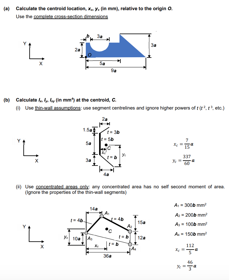 Solved (a) Calculate the centroid location, Xc, Yo (in mm), | Chegg.com