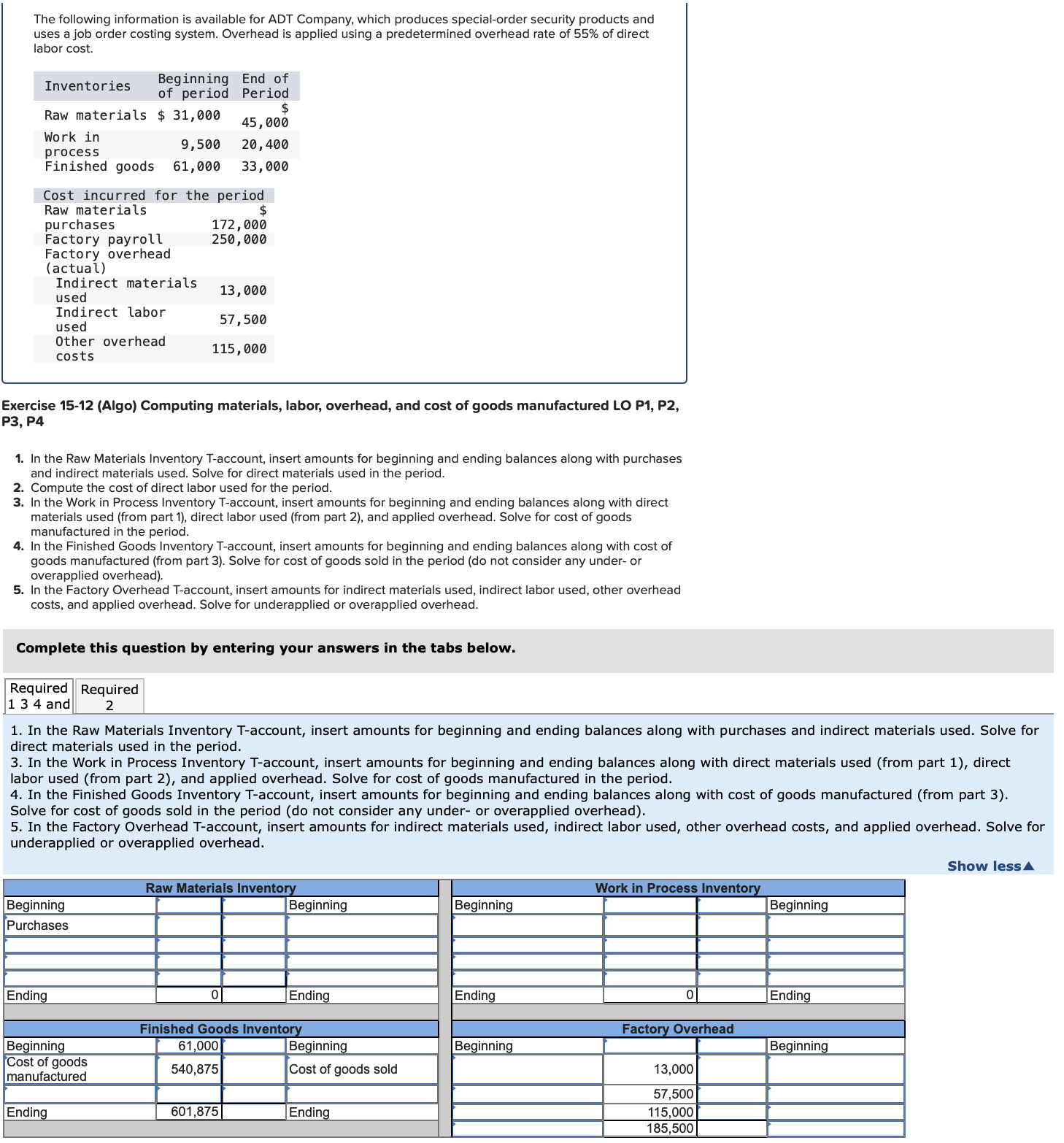 Solved The following information is available for ADT | Chegg.com