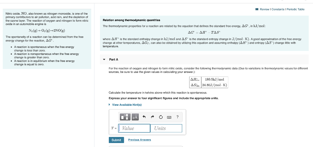 Solved MI Review Constants Periodic Table Nitric oxide, NO, | Chegg.com