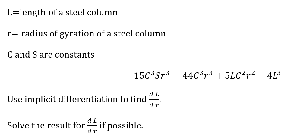 Solved L=length of a steel column r= radius of gyration of a | Chegg.com
