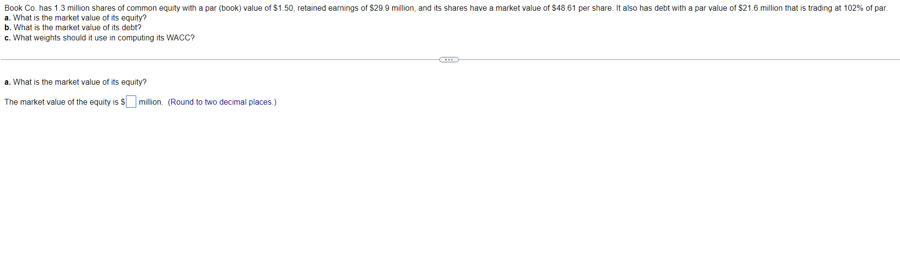 Solved Book Co. has 1.3 million shares of common equity with | Chegg.com
