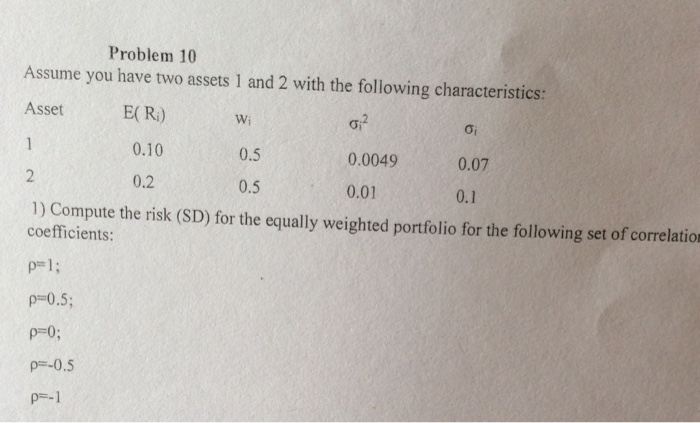 Solved Problem 10 Assume you have two assets 1 and 2 with | Chegg.com