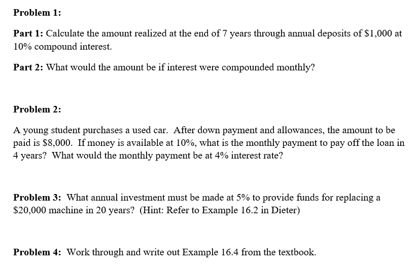 Solved Problem 1: Part 1: Calculate the amount realized at | Chegg.com