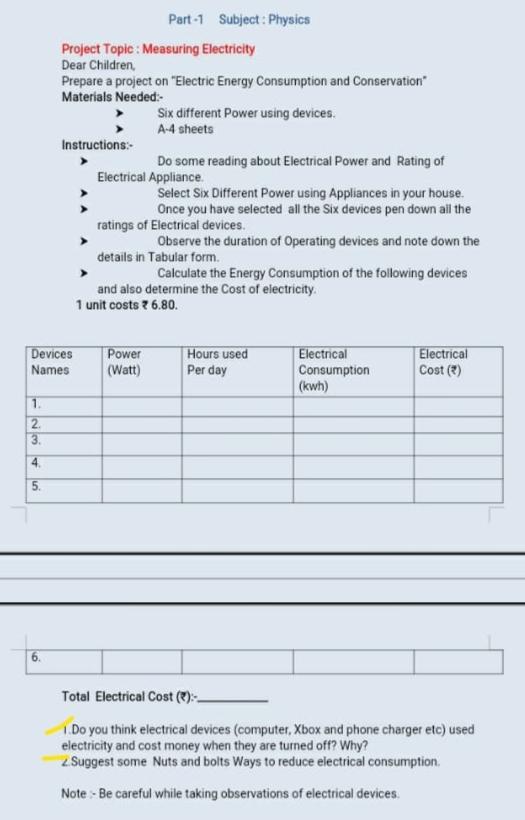 Solved Part-1 Subject : Physics Project Topic: Measuring | Chegg.com