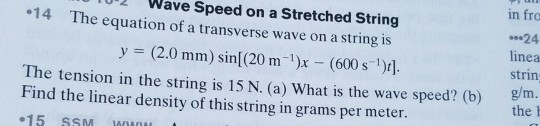 Solved in fro Wave Speed on a Stretch ed String The equation | Chegg.com