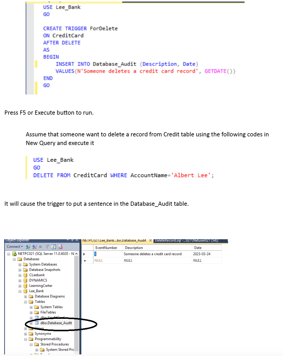 Solved Acc 548 Assignment 8b A Trigger Example For Auditing