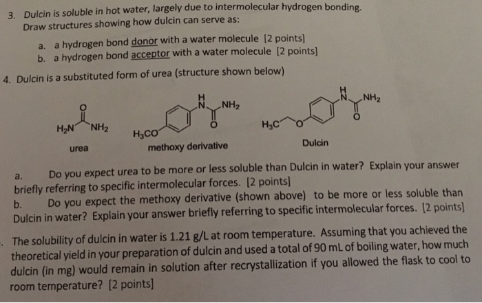 Solved to intermolecular hydrogen bonding. Dulcin is soluble | Chegg.com