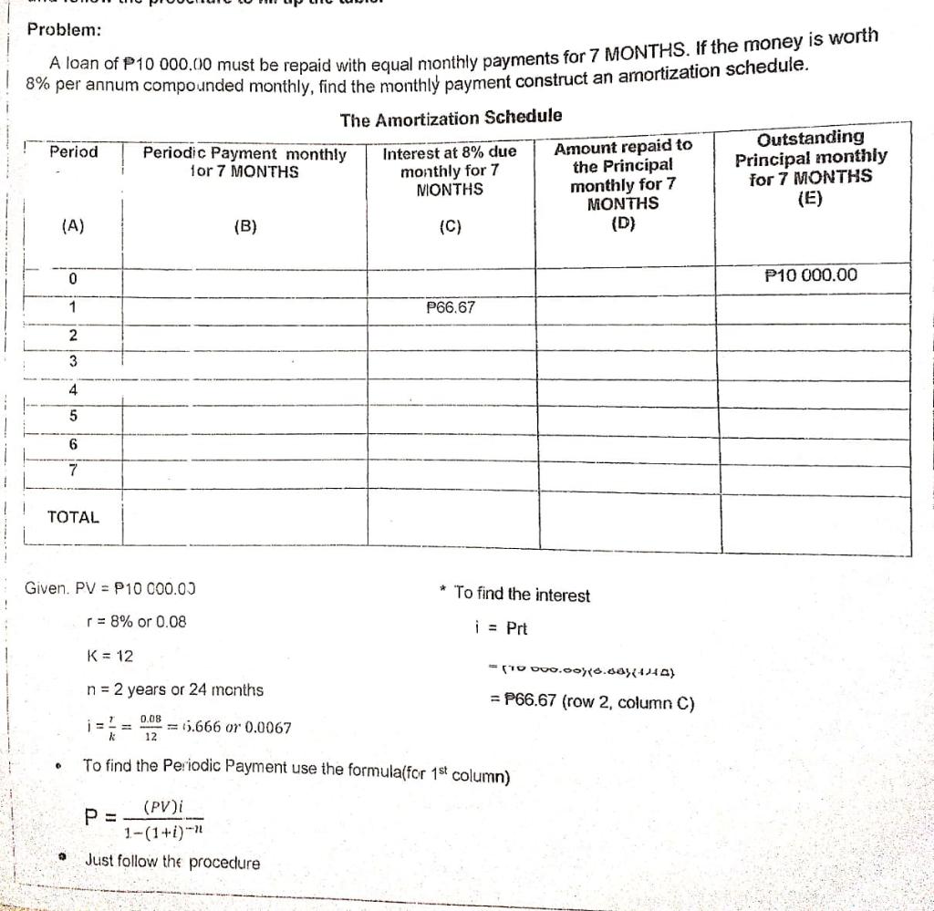 Solved Problem: A loan of P10 000.00 must be repaid with | Chegg.com