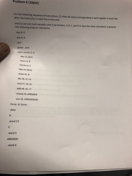 Problem 6 (10pts): For the following sequence of | Chegg.com