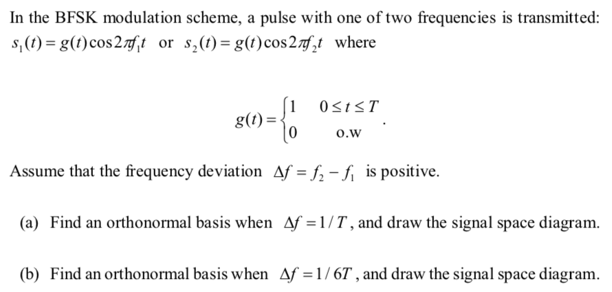 Solved In The Bfsk Modulation Scheme A Pulse With One Of