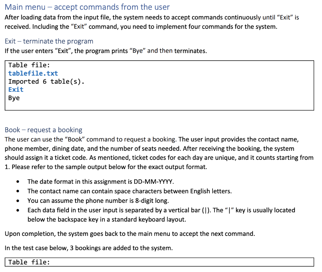 Solved The table booking system allows table bookings, table | Chegg.com