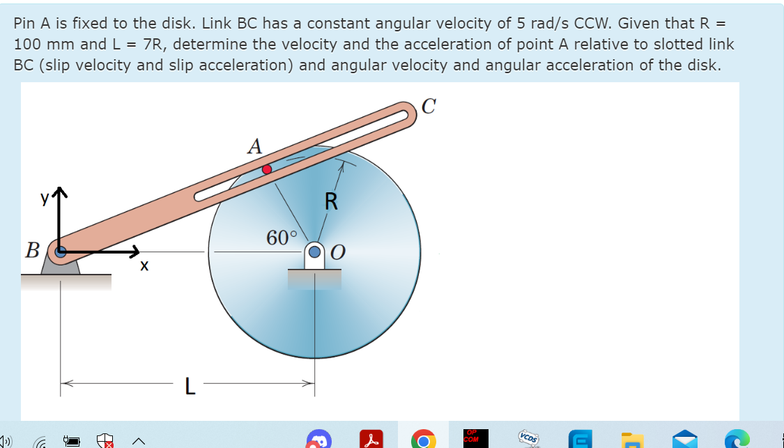 Solved Pin A ﻿is fixed to the disk. Link BC ﻿has a constant | Chegg.com