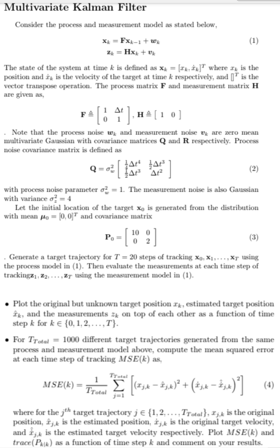 Solved Multivariate Kalman FilterConsider the process and | Chegg.com