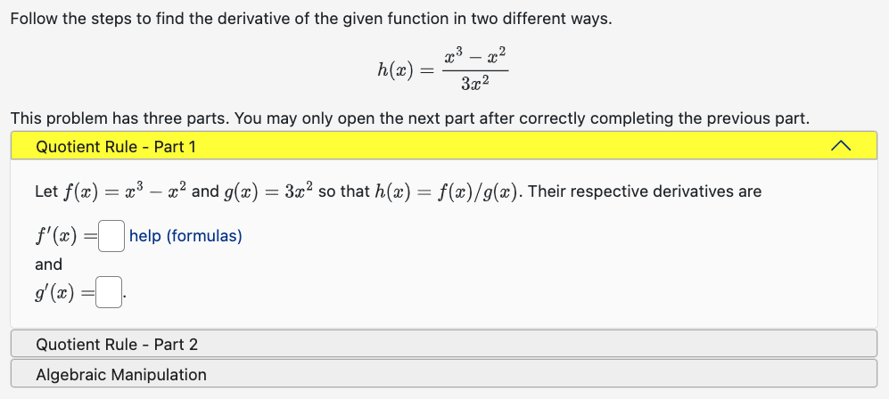 Solved Follow the steps to find the derivative of the given | Chegg.com