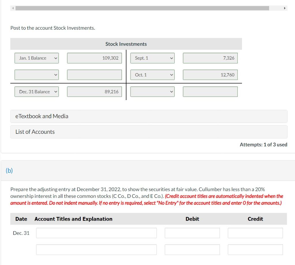 Solved Post to the account Stock Investments. Stock | Chegg.com