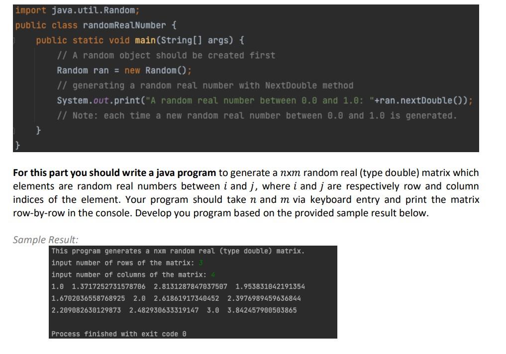 Solved In this part you will generate a random matrix using | Chegg.com