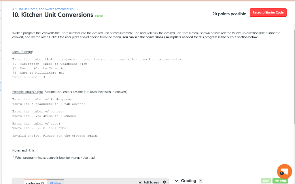 Solved 4.3 - If/Else (Part 3) and Switch Statement (V2] / | Chegg.com
