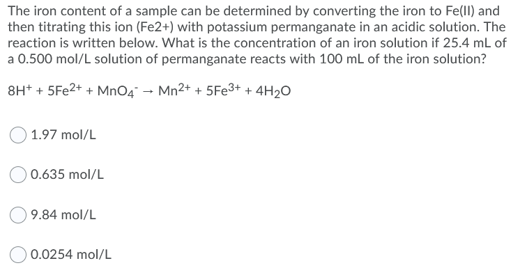 Solved The iron content of a sample can be determined by | Chegg.com