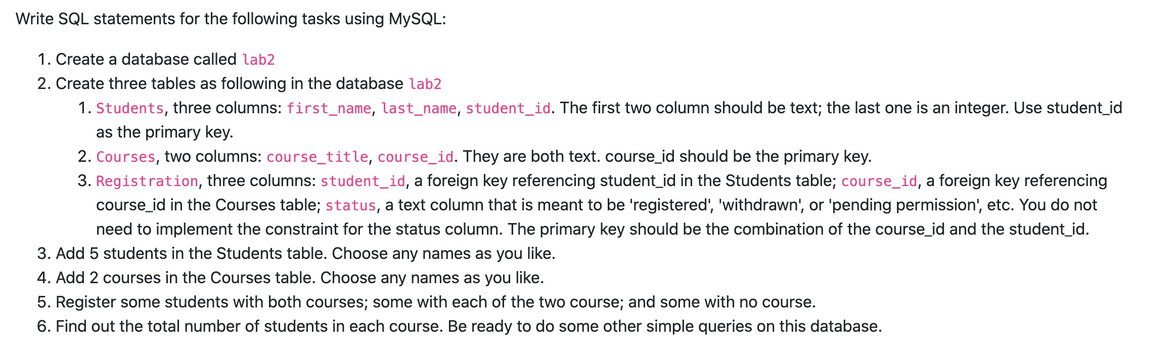 Solved Write SQL statements for the following tasks using | Chegg.com