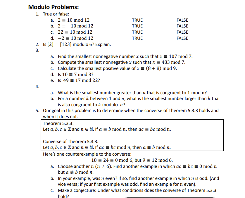 Solved 2. Is ⌊2⌋=⌊123⌋ modulo 6 ? Explain. 3. a. Find the | Chegg.com