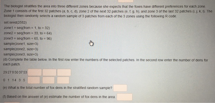 Solved A biologist wants to estimate the number of fox dens | Chegg.com