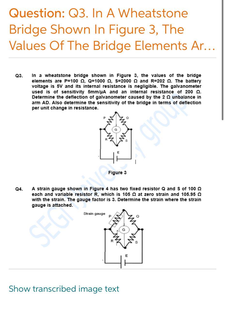 Question: Q3. In A Wheatstone Bridge Shown In Figure | Chegg.com