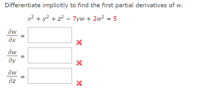 Solved Differentiate implicitly to find the first partial | Chegg.com