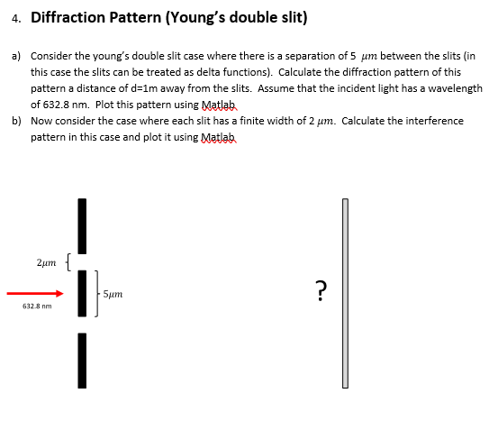 Solved 4. Diffraction Pattern (Young's double slit) a) | Chegg.com