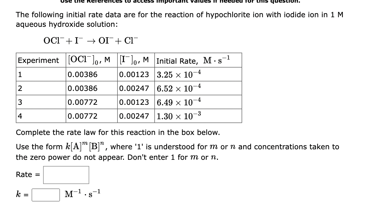 Solved The following initial rate data are for the reaction | Chegg.com
