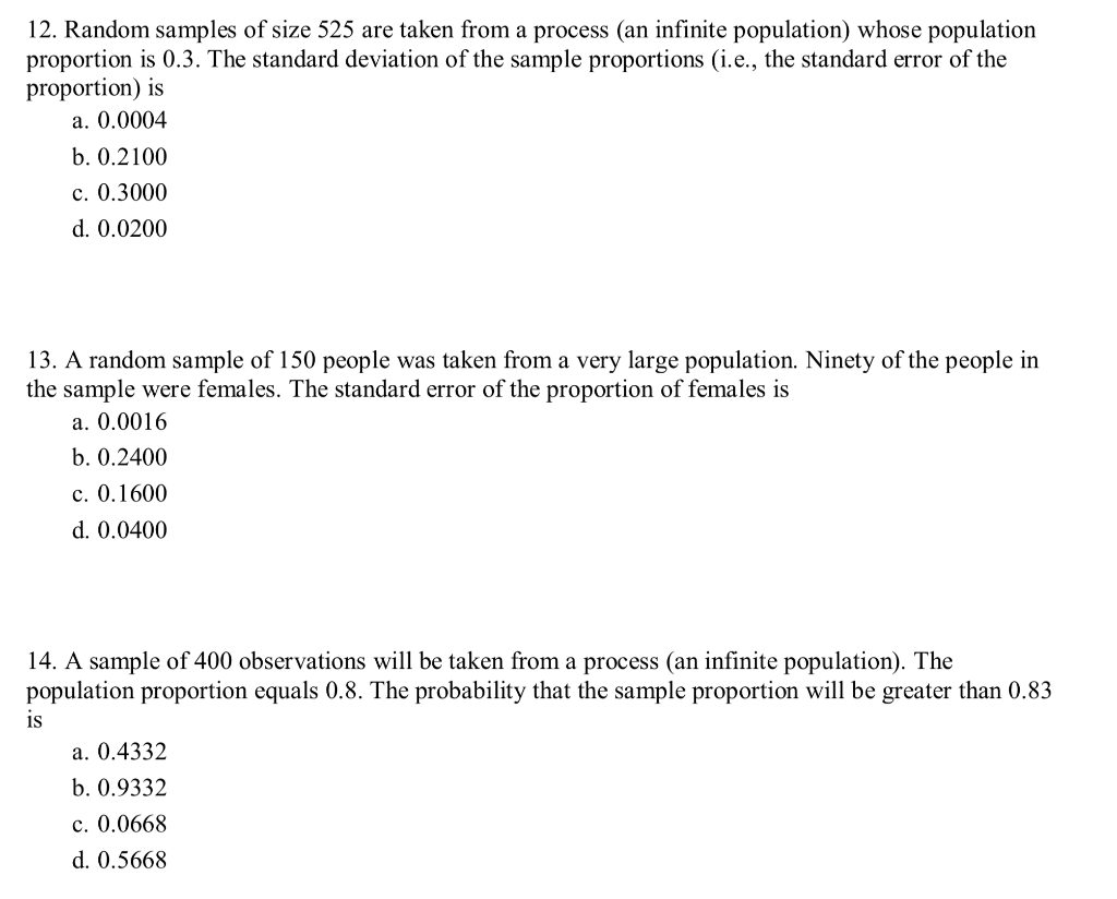 Solved 12. Random samples of size 525 are taken from a | Chegg.com
