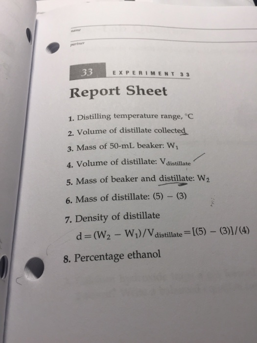 EXPERIMENT 3 3 Report Sheet 1. Distilling temperature | Chegg.com
