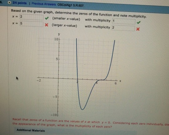 Solved 6. 24 points | Previous Answers OSColAlg1 5.R.607 | Chegg.com