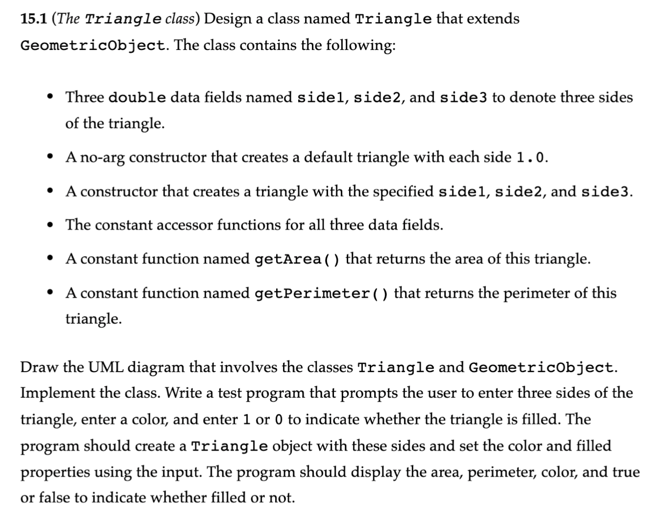 15.1 (The Triangle class) Design a class named | Chegg.com