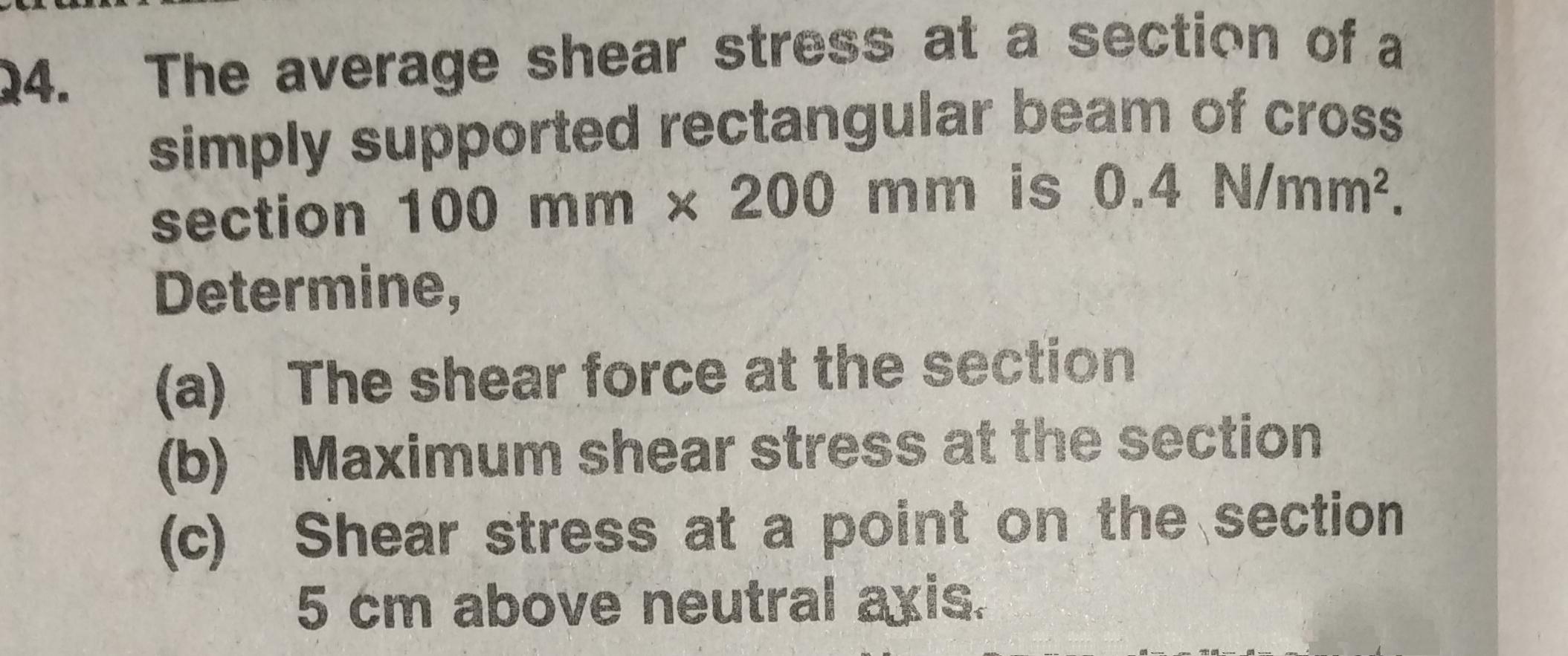 Solved 24. The average shear stress at a section of a simply | Chegg.com