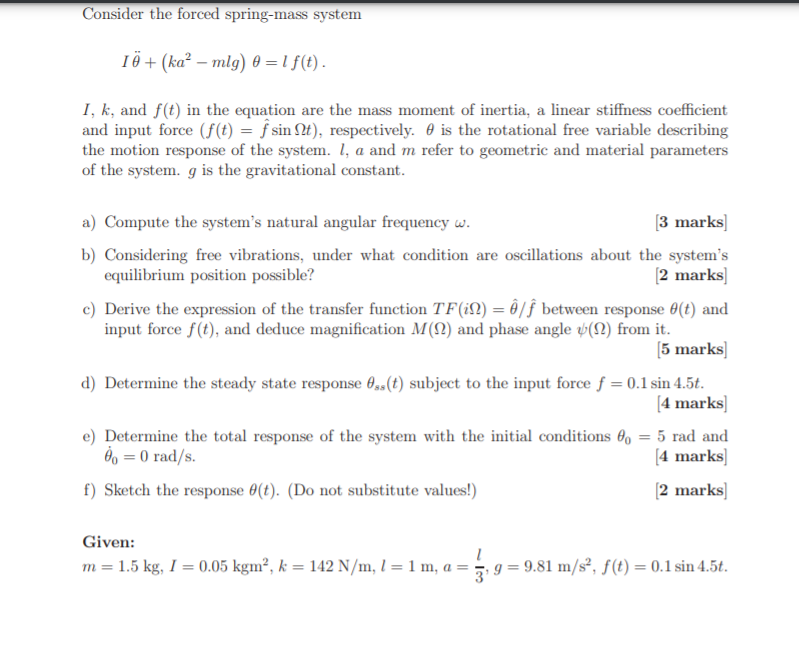 Solved Consider the forced spring-mass system 18+ (ka? – | Chegg.com