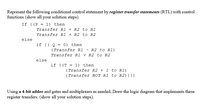 Represent the following conditional control statement | Chegg.com