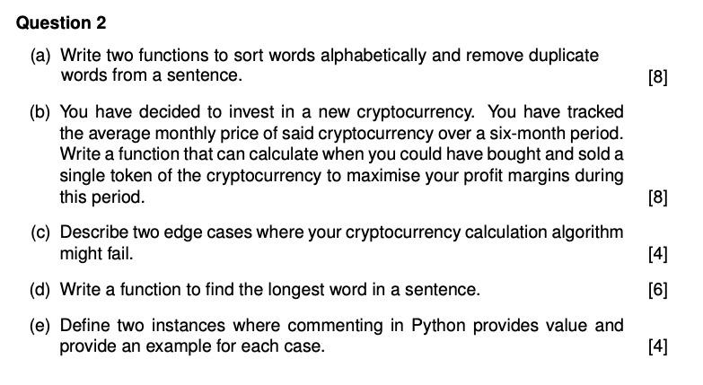 Solved [8] Question 2 (a) Write two functions to sort words | Chegg.com
