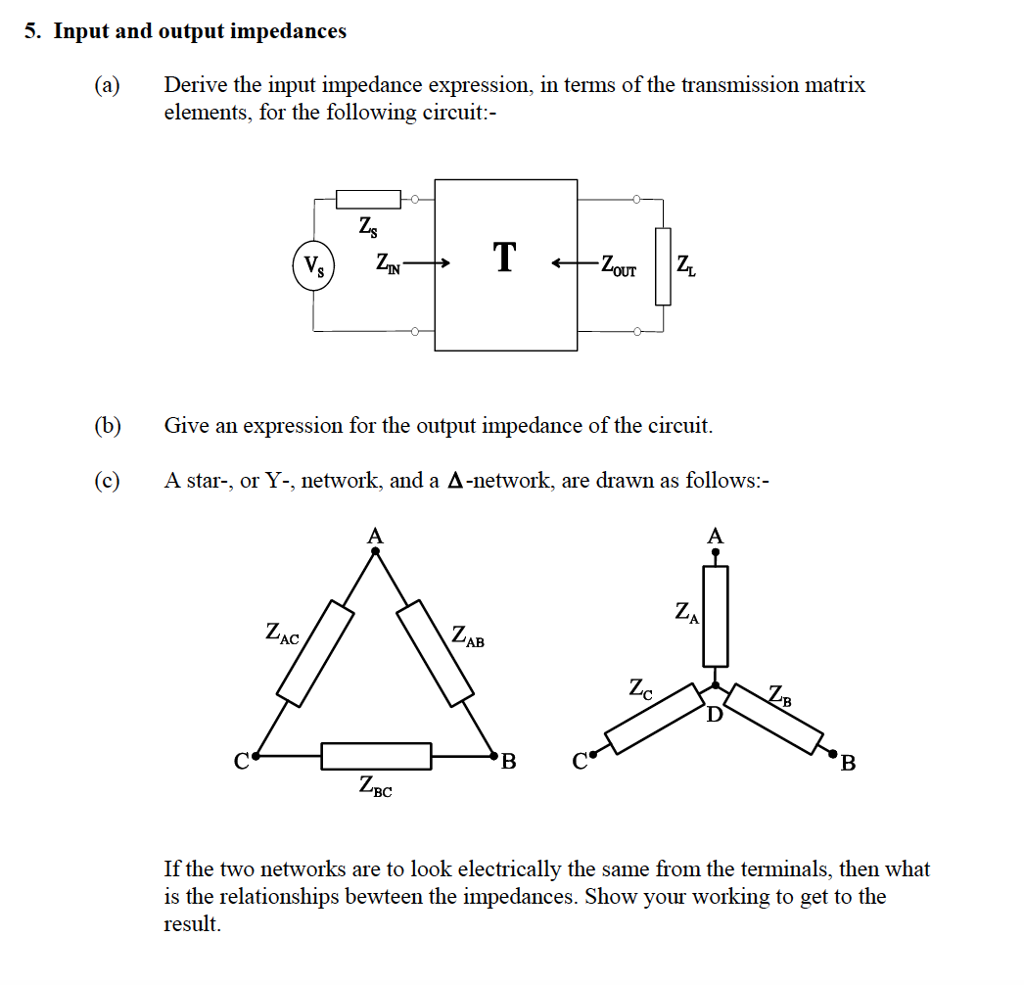 Solved 5. Input and output impedances Derive the input | Chegg.com