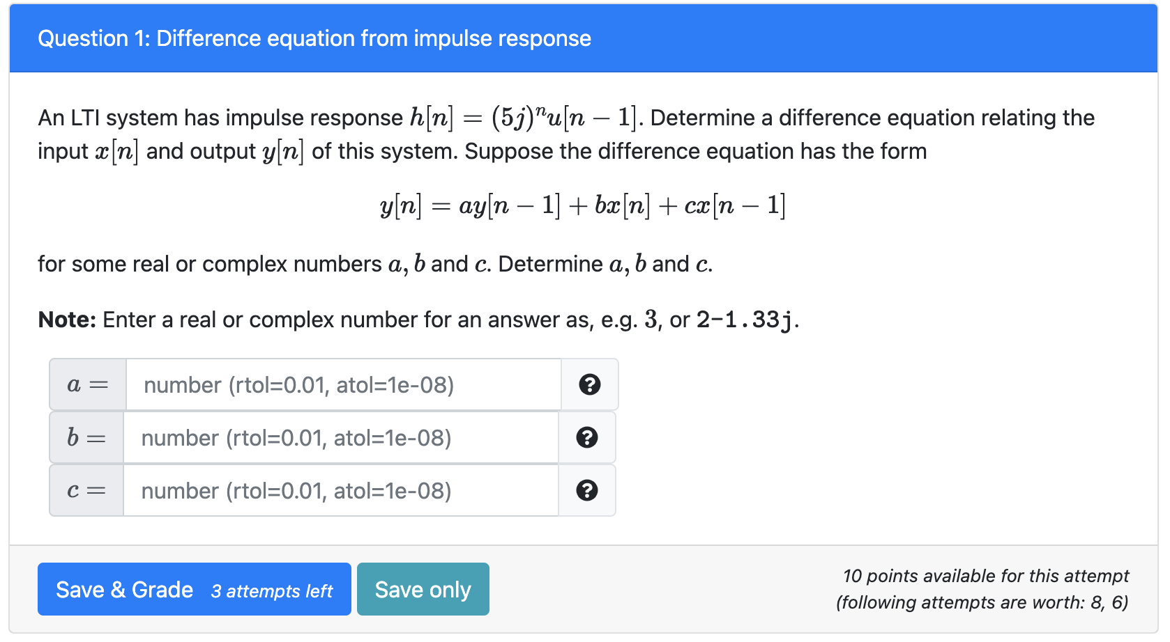 Solved Question 1: Difference equation from impulse response | Chegg.com