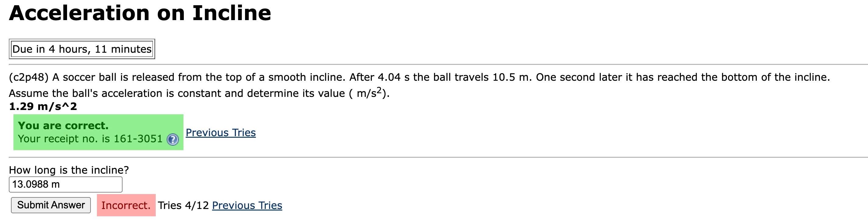 Solved Acceleration on Incline (c2p48) A soccer ball is | Chegg.com