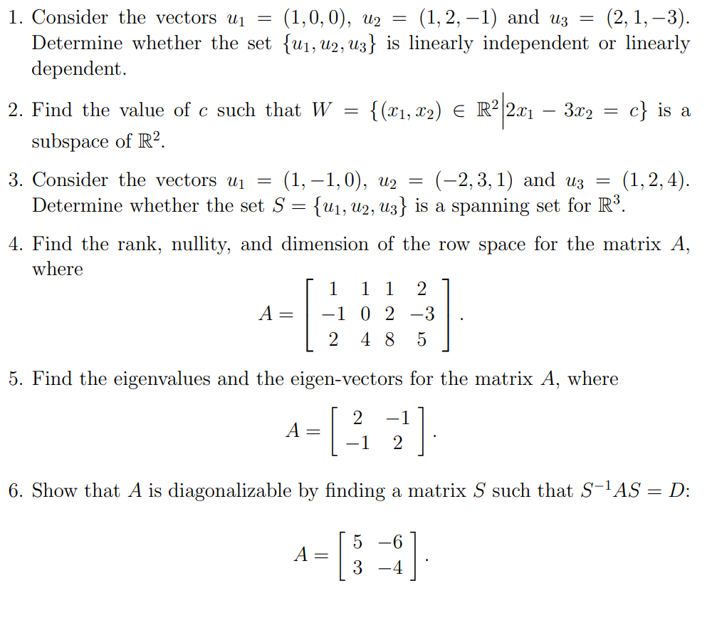 Solved 1. Consider the vectors u1=(1,0,0),u2=(1,2,−1) and | Chegg.com