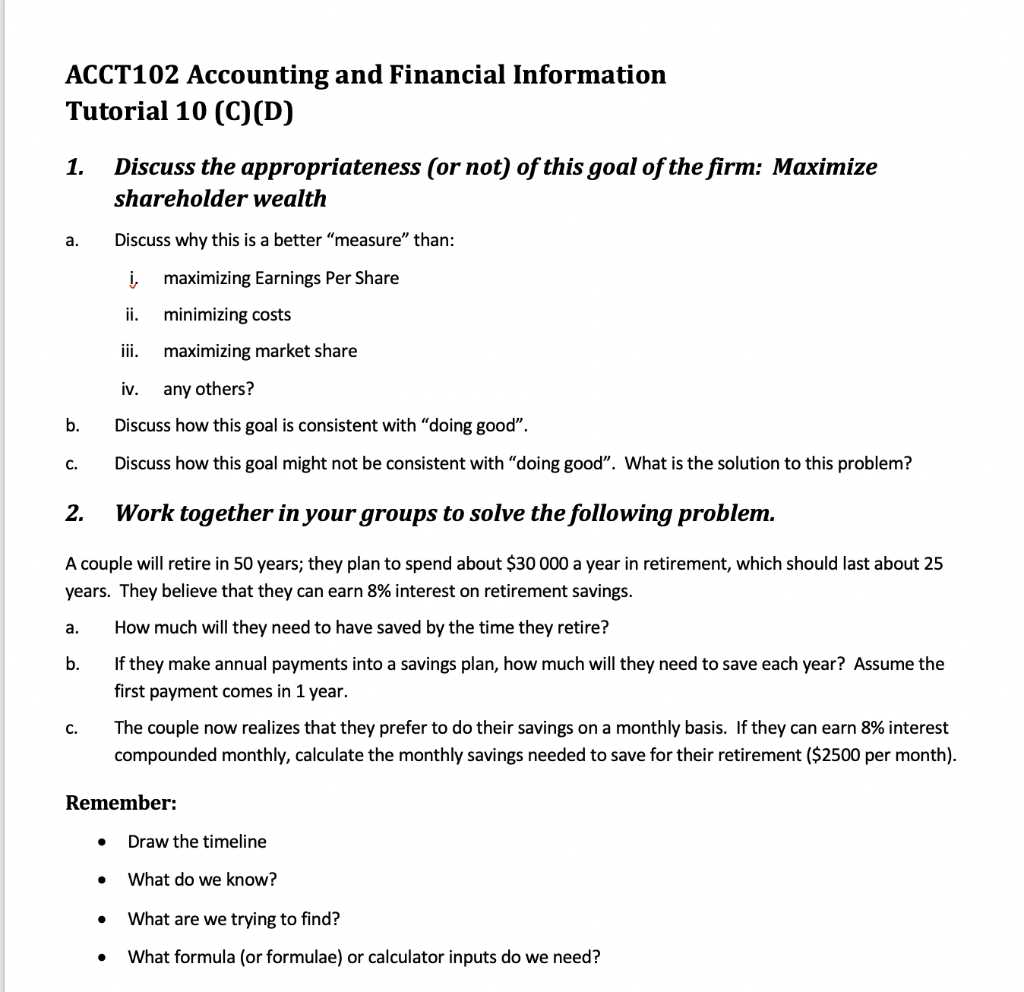 Solved ACCT102 Accounting and Financial Information Tutorial | Chegg.com