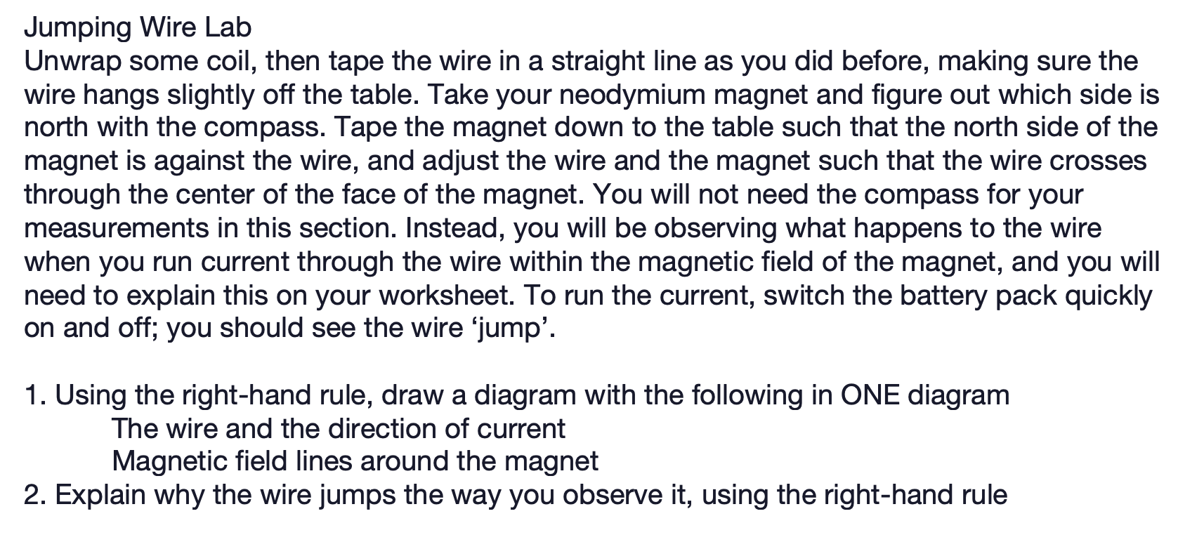 Solved Jumping Wire Lab Unwrap some coil, then tape the wire | Chegg.com