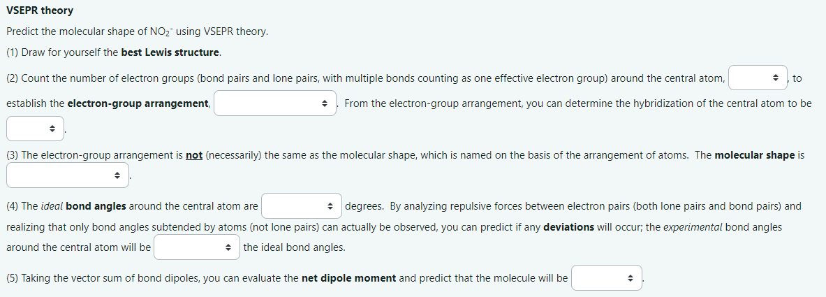 Solved Predict the molecular shape of NO2−using VSEPR | Chegg.com