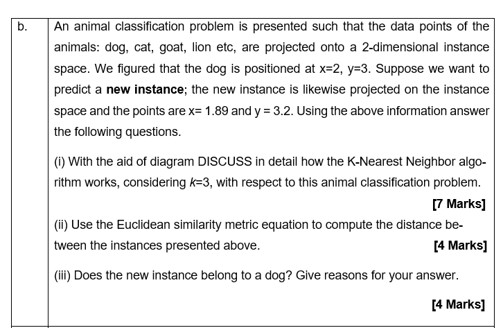 Solved b. An animal classification problem is presented such | Chegg.com