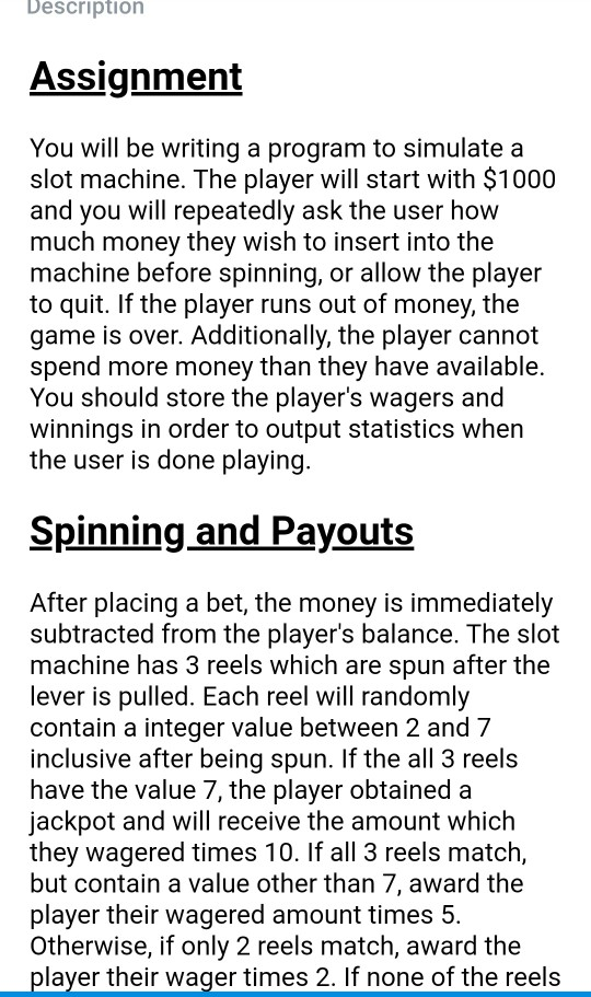 Description Assignment You will be writing a program | Chegg.com