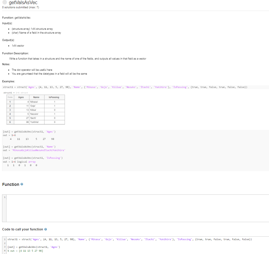 Solved getValsAsVec O solutions submitted (max: 7) | Chegg.com