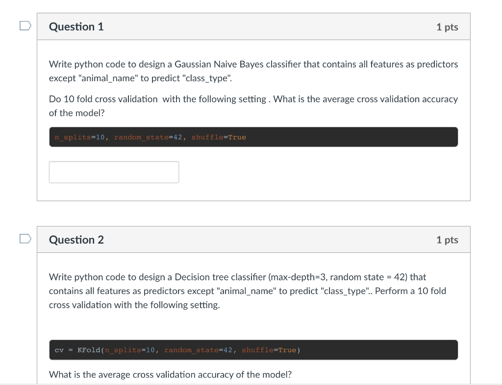 Solved NEED ANSWER ASAP! designed on the zoo dataset | Chegg.com