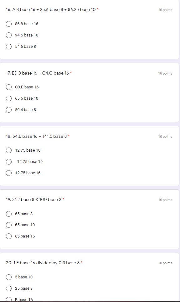 Solved 16 A 8 Base 16 25 6 Base 8 86 25 Base 10 10 Chegg